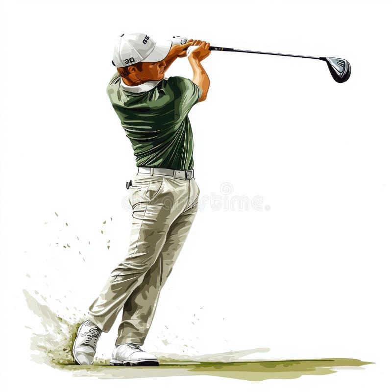 Golf Player Powerful Drive Dynamic Swing Action Sports Stock ...