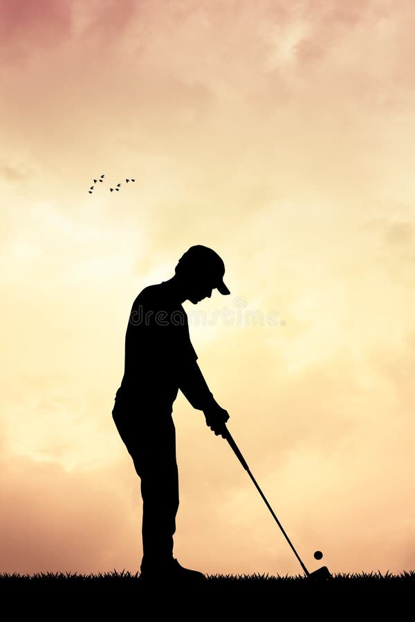 Golf player at sunset stock illustration. Illustration of match - 79360881