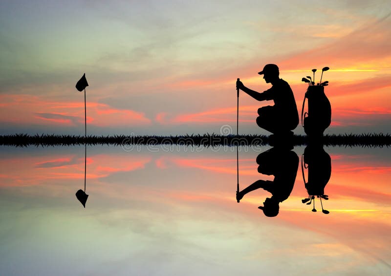 Golf player at sunset stock illustration. Illustration of ball - 79360924