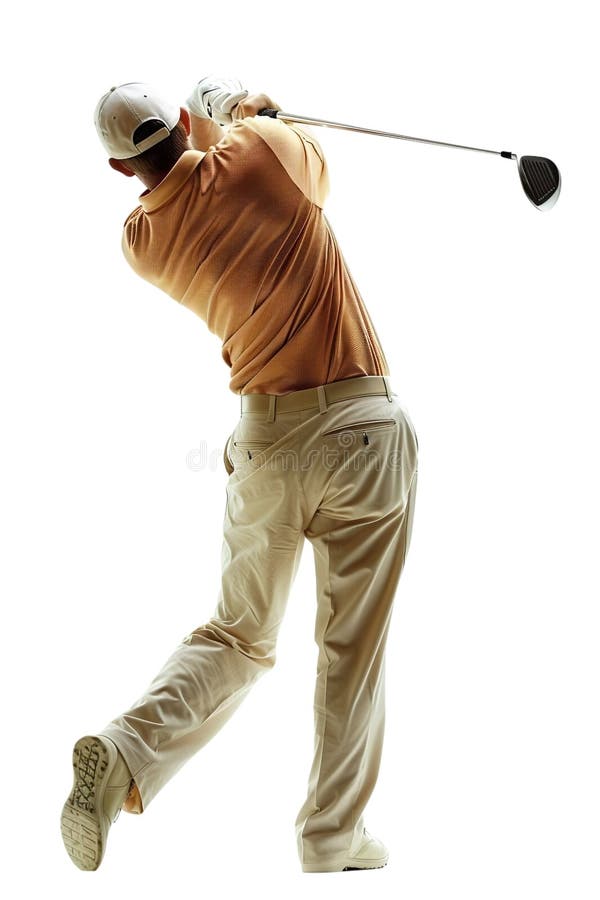 Golf Player Swinging Alone Against Transparent Background Stock ...