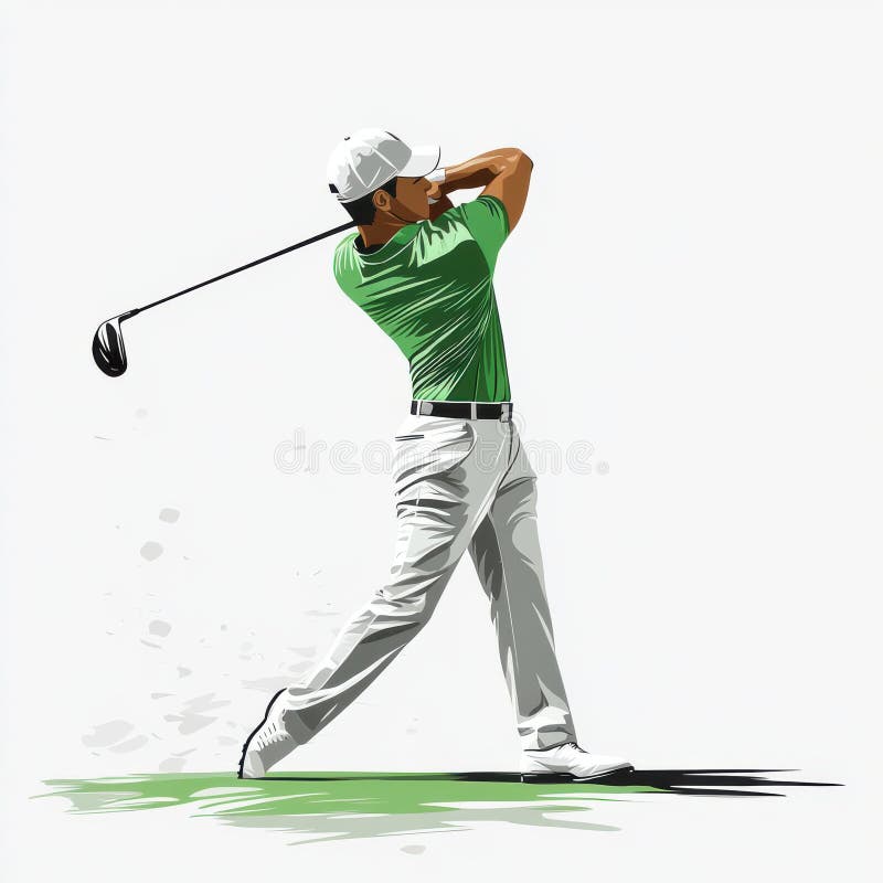 Golf Player Swinging Driver Powerful Drive Green Course Stock ...