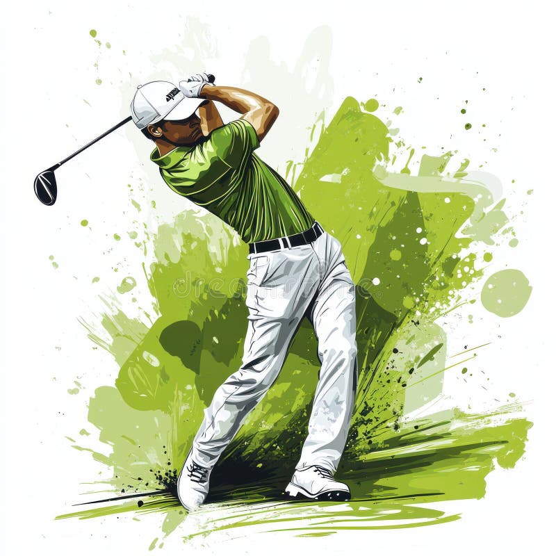 Golf Player Swinging Dynamic Action Green Background Stock Illustration ...