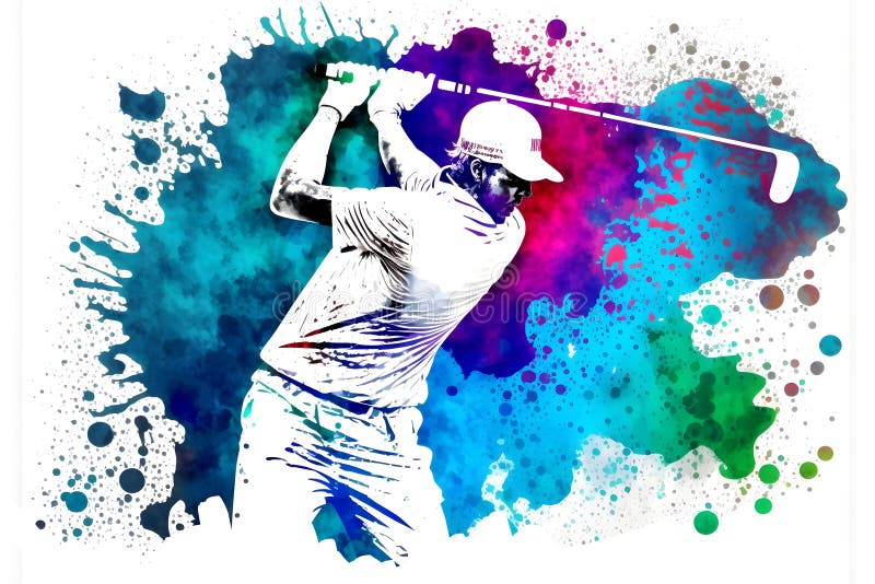 Golf Player with Watercolor Rainbow Splash. Neural Network Generated ...