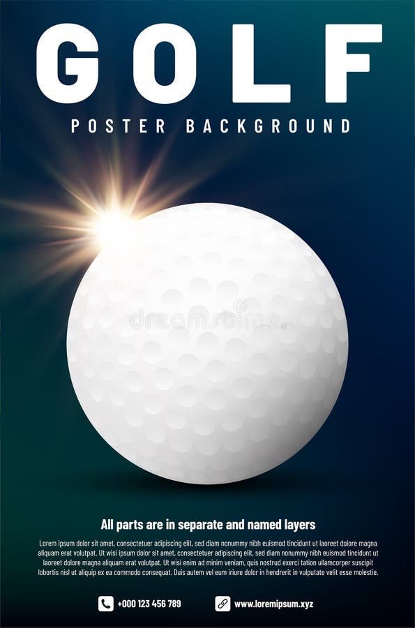 Golf Poster Template with Ball with Shiny Flash and Sample Text in ...