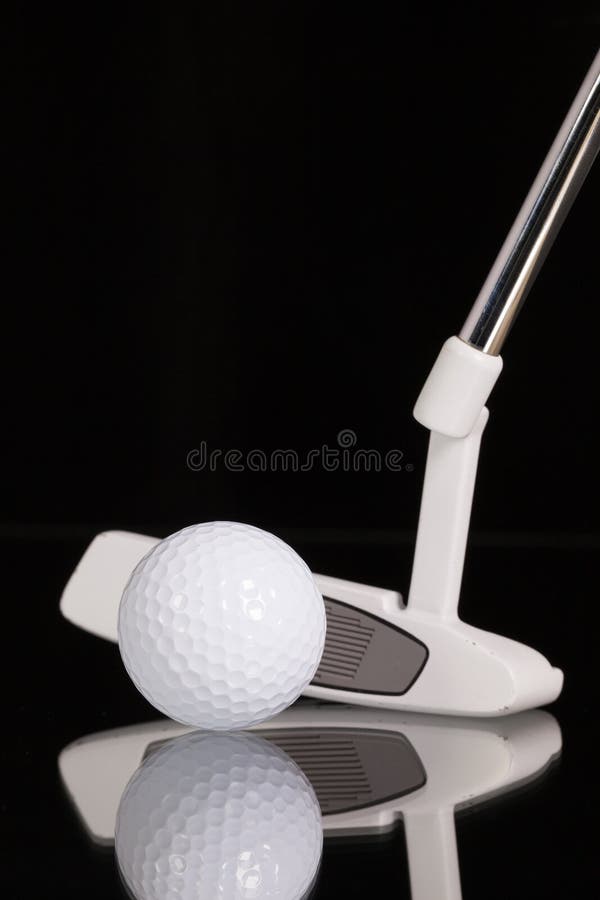 Golf Putter and Gold Equipments on the Black Glass Table Stock Photo ...