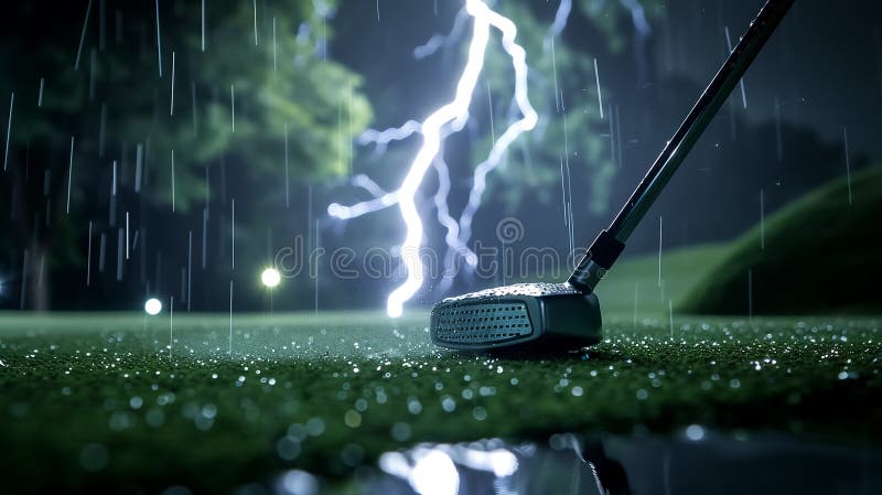 Golf Putter Stands Out Against Dramatic Backdrop of Rain and Lightning ...