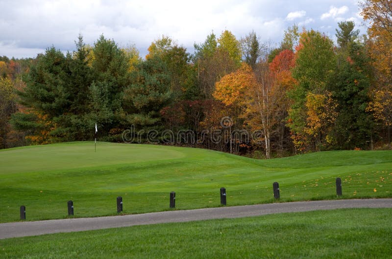 Golf Scene in the Forest during Fall Season Stock Image - Image of hole ...