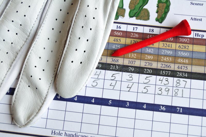 Golf Score Card with Glove and Red Tee Stock Photo - Image of card ...