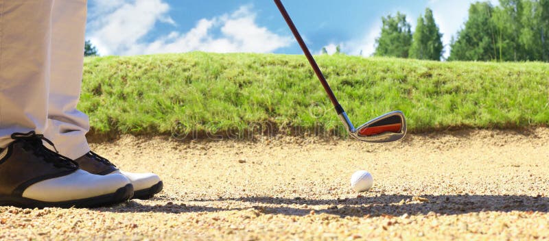 Golf Shot from Sand Bunker Golfer Hitting Ball from Hazard Stock Photo ...