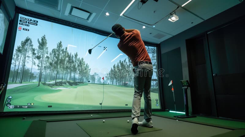 Golf Simulator. Golfer Playing Golf in Indoor Simulator Stock Photo ...