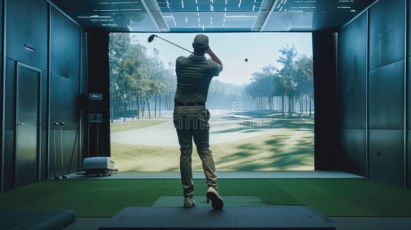 Golf Simulator. Golfer Playing Golf in Indoor Simulator Stock Image ...
