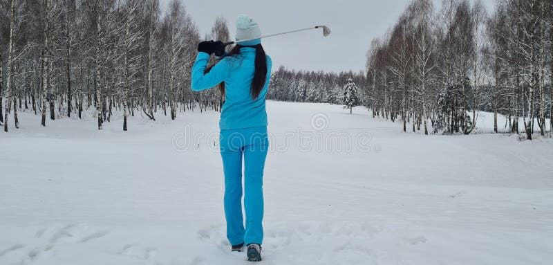 Golf in Snow with Ball Golfer with Club Stock Image - Image of female ...
