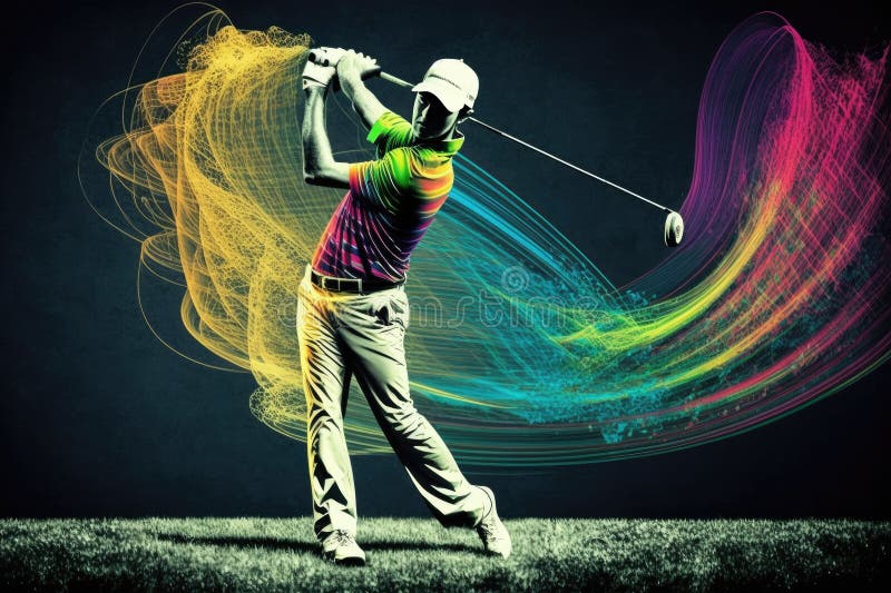Golf Swing with Colorful Effects - Generative AI Stock Illustration ...