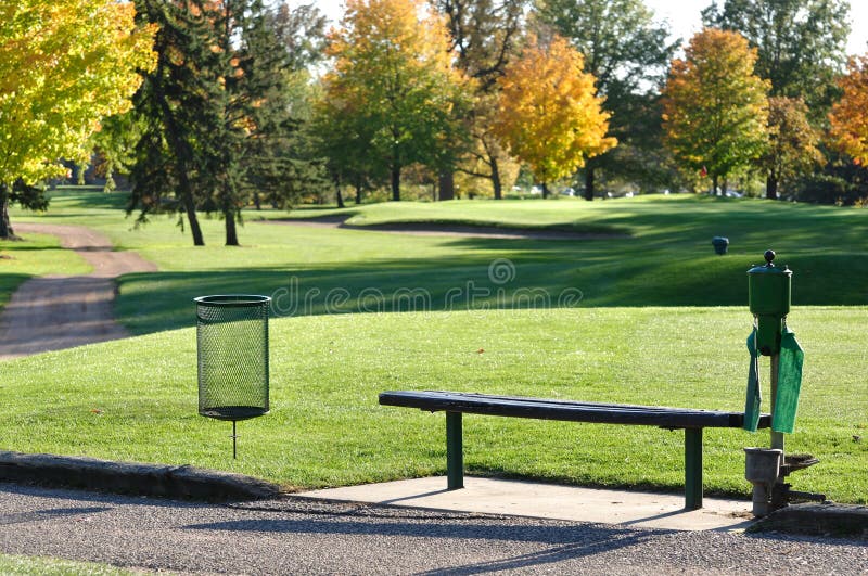 Golf Tee Box and Bench stock photo. Image of foliage - 19107386