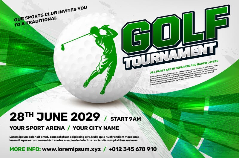 Golf Tournament Poster Template with Ball and Dynamic Shapes Stock ...
