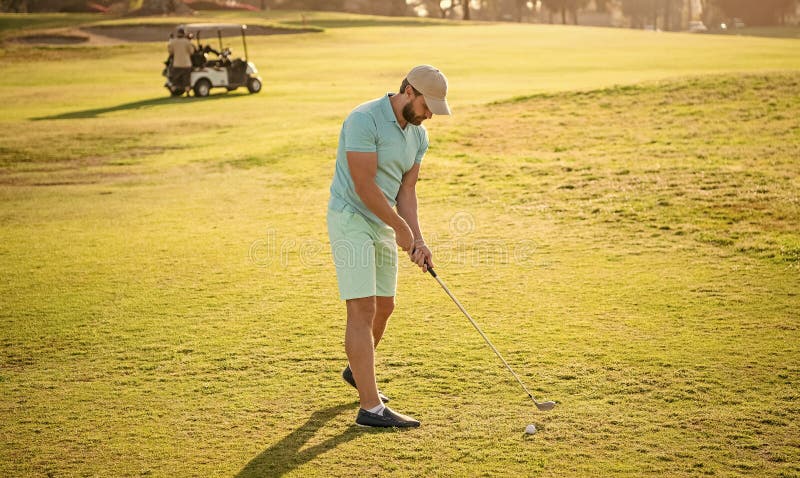 Golfer in Cap with Golf Club Stand on Grass, Hobby Stock Image - Image ...