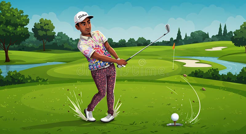 Golfer on a Golf Course. Vector Illustration of a Man Playing Golf ...