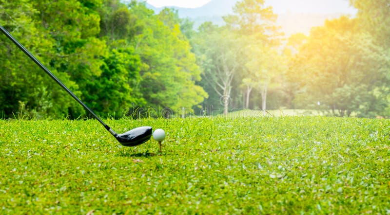 Golfer Hitting Golf Ball on Tee Off Zone in Golf Course Stock Photo ...