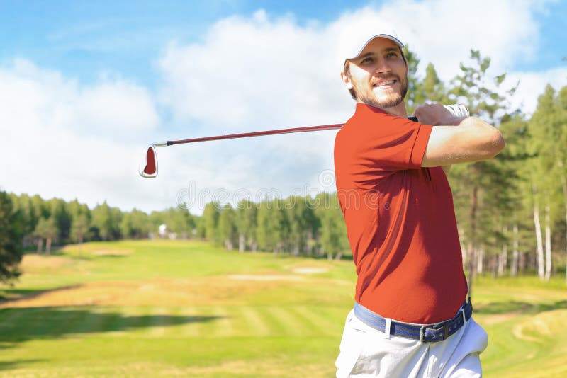 Golfer Hitting Golf Shot with Club on Course while on Summer Vacation ...