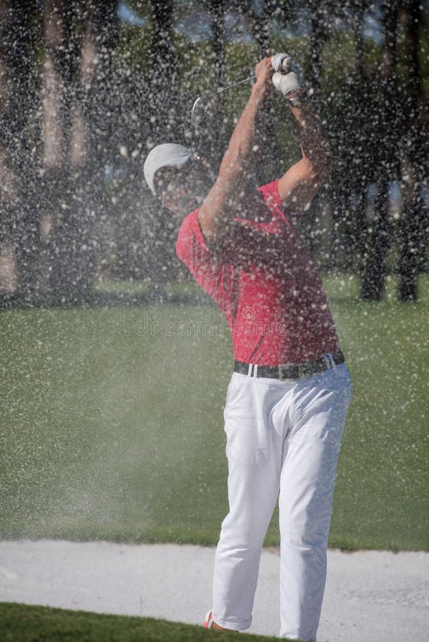 Golfer Hitting a Sand Bunker Shot Stock Photo - Image of action ...