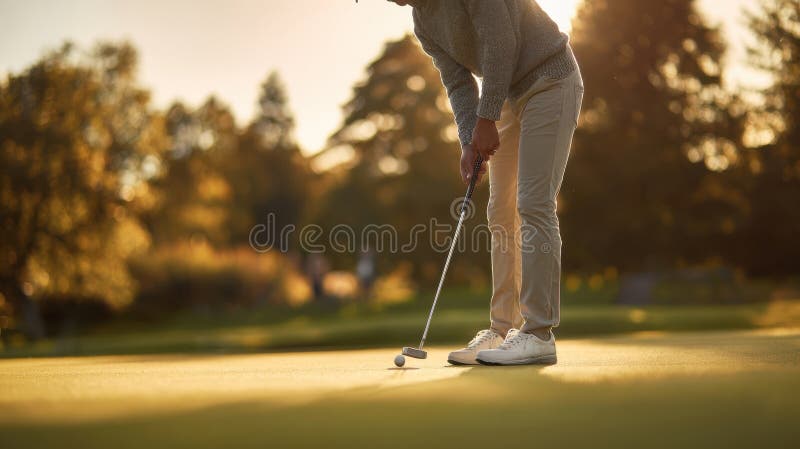 The Golfer Perfecting His Putt on a Serene Golden Hour Golf Course. AI ...