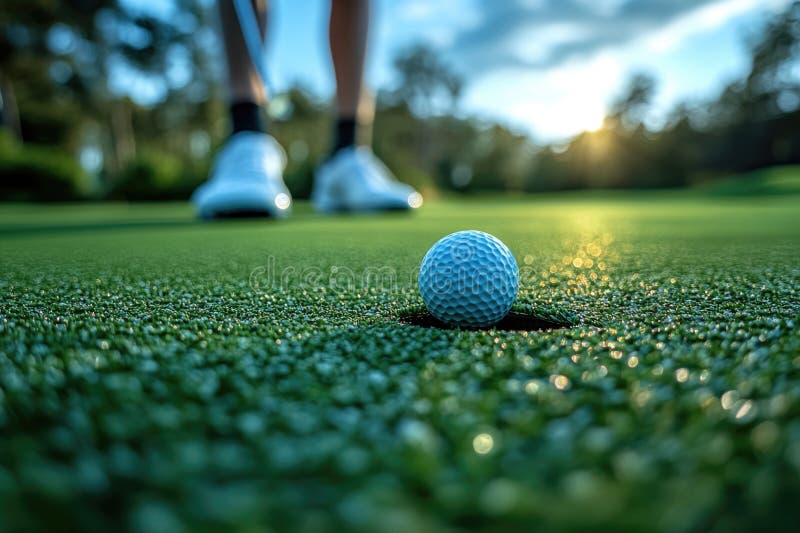 Golfer Perfecting Putting Technique: Aiming the Golf Ball at the Hole ...