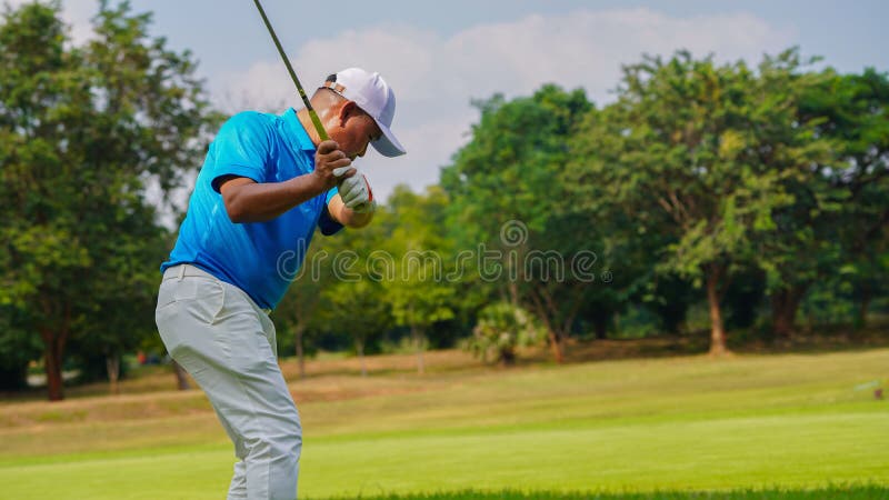 Golfer Playing Golf in the Evening Golf Course Stock Photo - Image of ...
