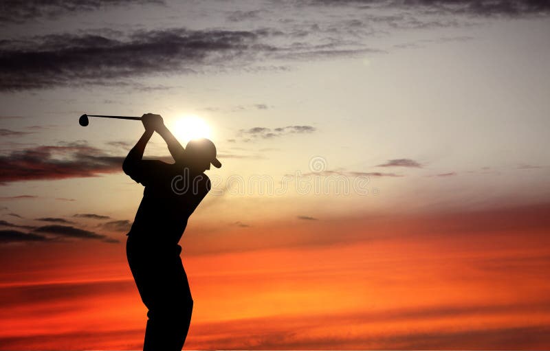 Golfer Playing Golf during Sunset at Competition Event Stock Photo ...