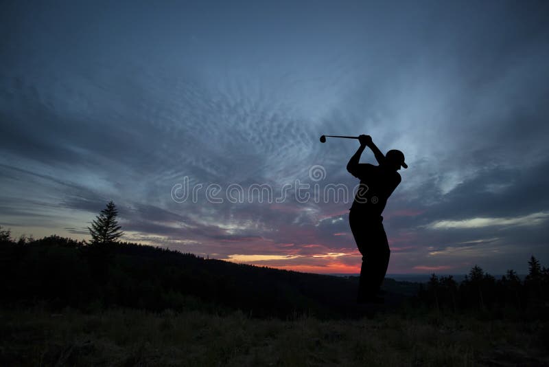 Golfer Playing Golf during Sunset at Competition Event Stock Image ...