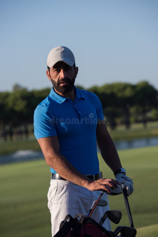 Golfer Portrait at Golf Course on Sunset Stock Photo - Image of blue ...