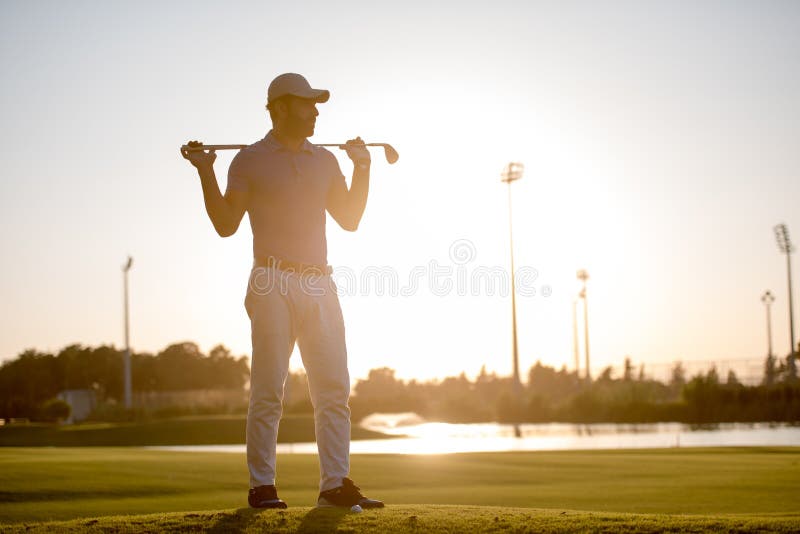Golfer Portrait at Golf Course on Sunset Stock Image - Image of grass ...