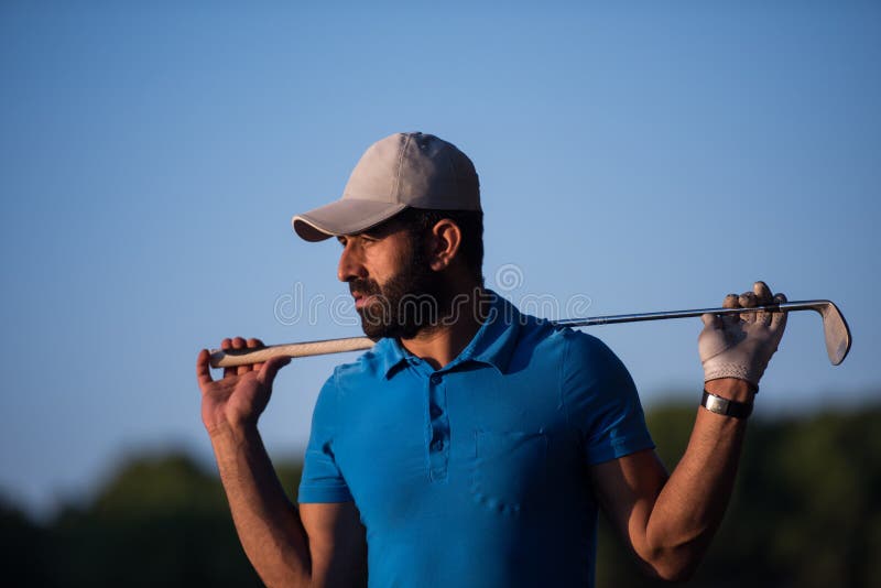 Golfer Portrait at Golf Course on Sunset Stock Image - Image of adult ...