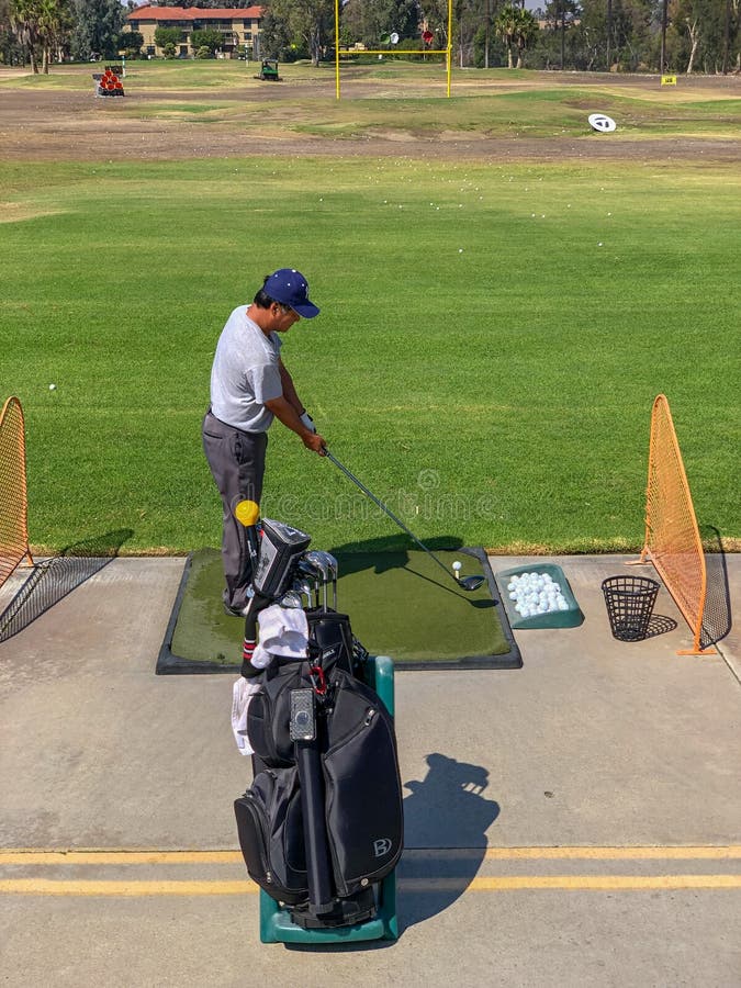 Golfer Practicing at Golf Driving Range Practice Facilit Editorial ...