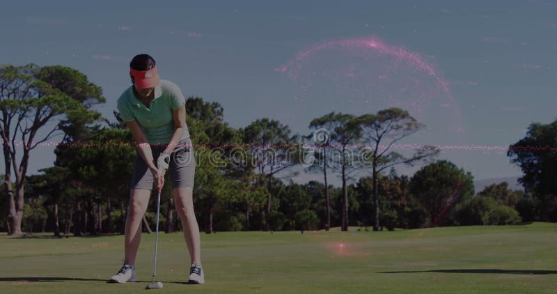 Golfer Preparing To Putt with Digital Data Animation Overlaying Scene ...