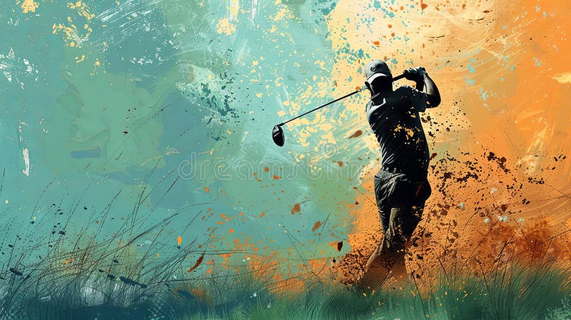 Golfer Silhouette on Golf Course with Dynamic Splatter Paint Effect on ...