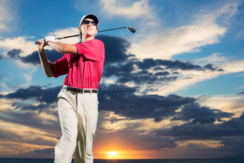 Golfer at sunset stock image. Image of outdoor, play - 34957749