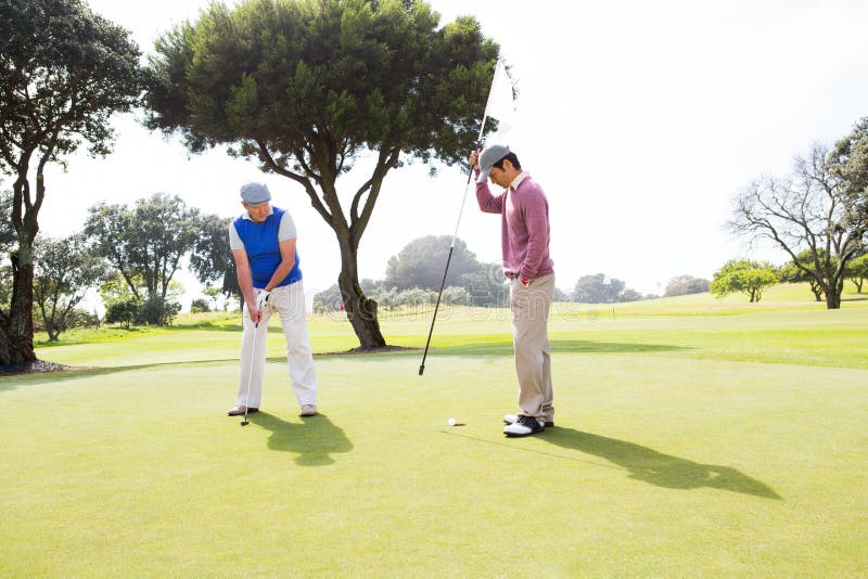 Golfer Swinging His Club with Friend Stock Photo - Image of hobby ...