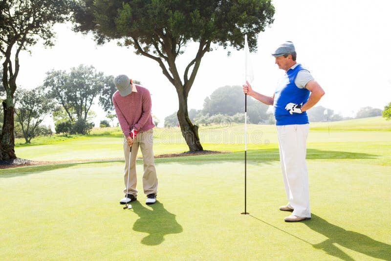 Golfer Swinging His Club with Friend Stock Image - Image of player ...