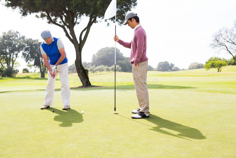 Golfer Swinging His Club with Friend Stock Image - Image of player ...