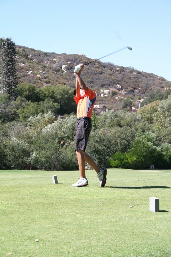 Golfer teeing off editorial stock image. Image of field - 48503359