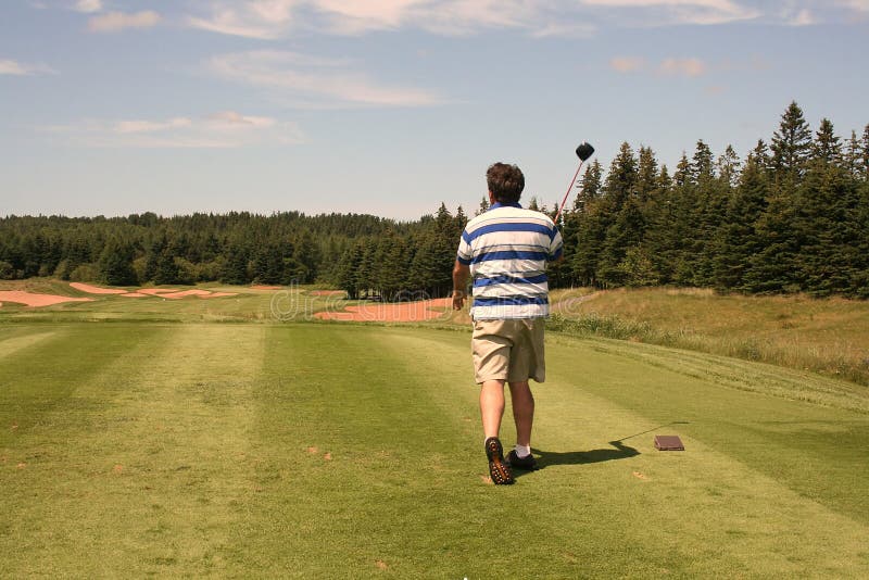 Golfer Tees Off from Tee Box To Fairway Stock Photo - Image of healthy ...