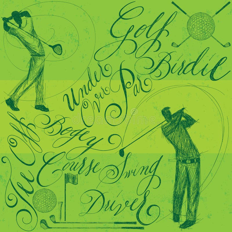 Golfers with calligraphy stock vector. Illustration of scribble - 77462377