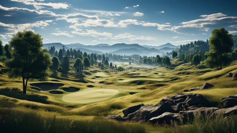 Golfers on a Large Golf Course Outside in Fine Weather. Generative AI ...