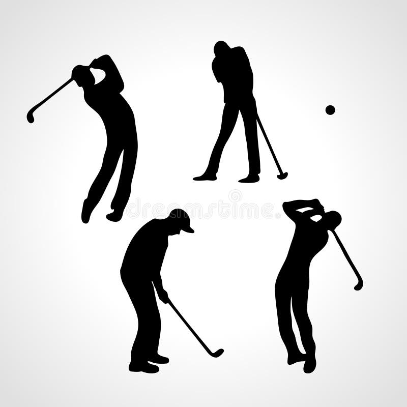Golfers Silhouettes Collection. 4 Black Golf Players Stock Vector ...