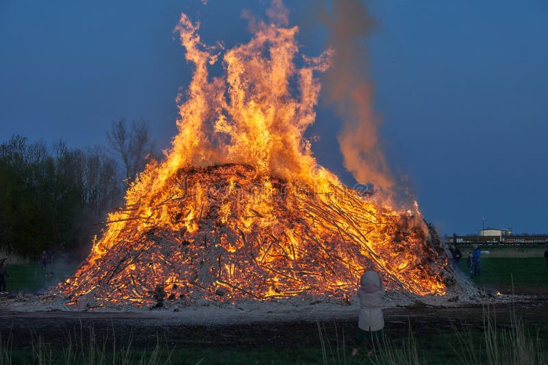 Burning Easter Fire in Front of Blue Evening Sky Editorial Image ...