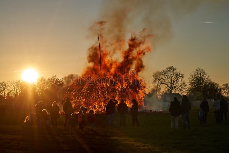 Burning Easter Fire in Front of Sunset Editorial Photography - Image of ...