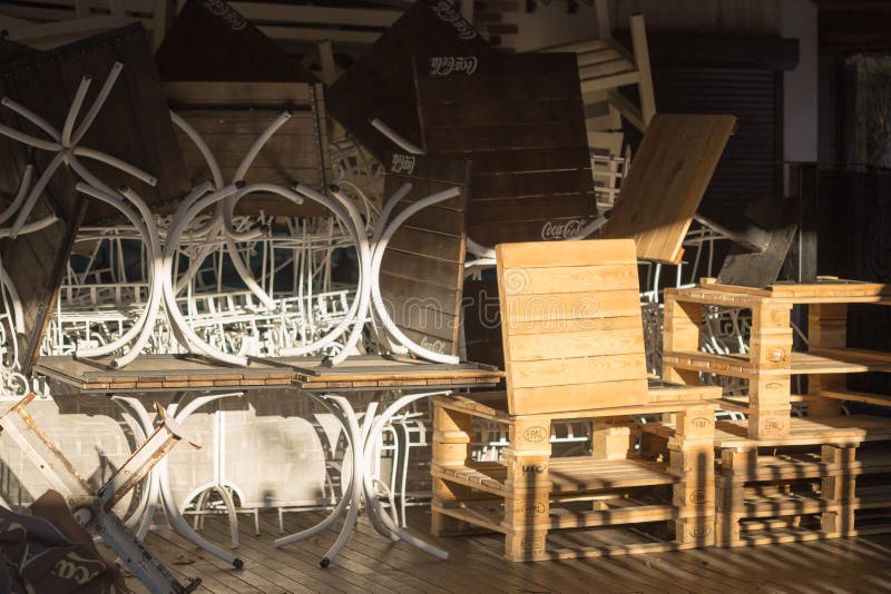 Gomel, Belarus - 31 January 2017: Mess. Storage of Chairs and Tables of ...
