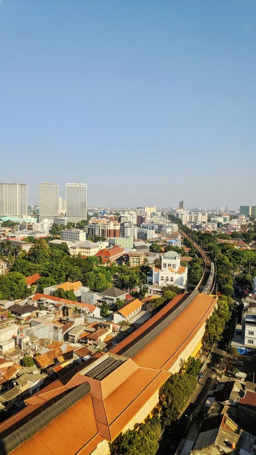 Gondangdia railway station stock photo. Image of skyline - 202632292