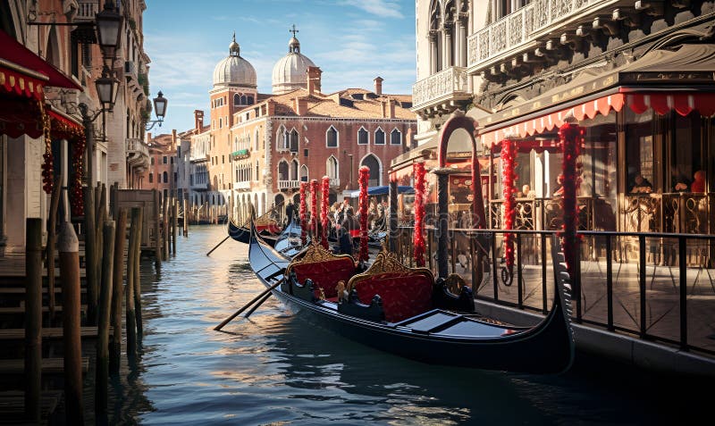 Gondola Boat on a Beautiful River in Europe, Ai Generative Stock ...