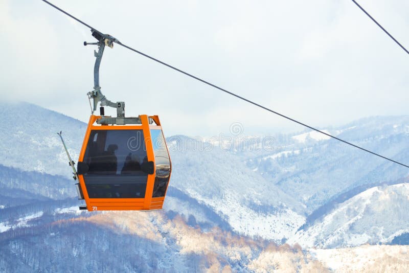 Gondola or Cable Car Orange in Winter Stock Image - Image of cable ...